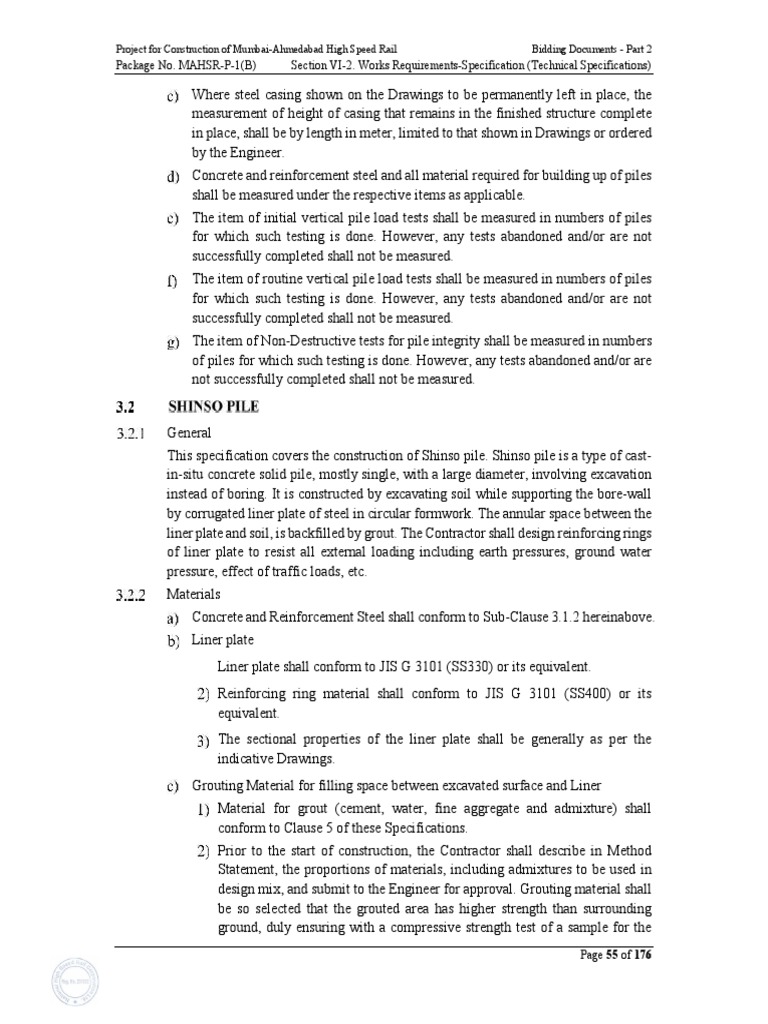 Specification Shinso Pile | PDF | Deep Foundation | Concrete
