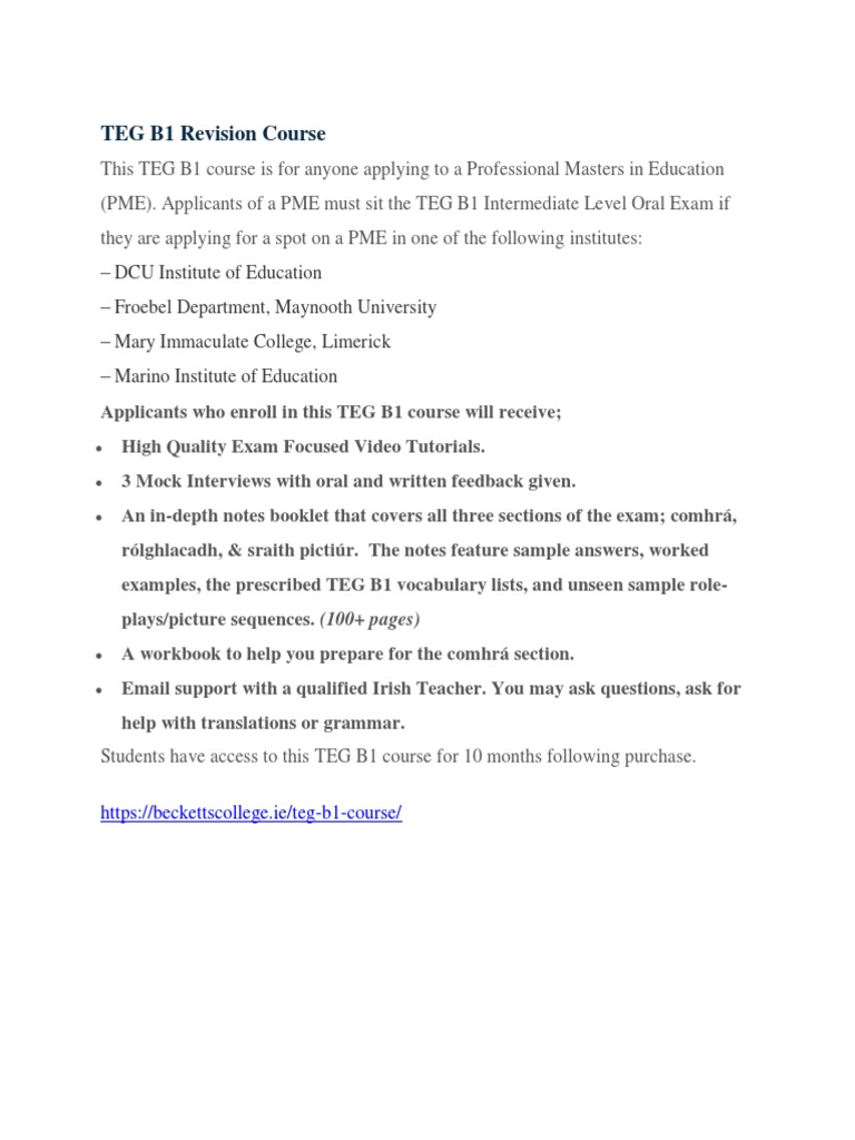 TEG B1 Revision Course | PDF