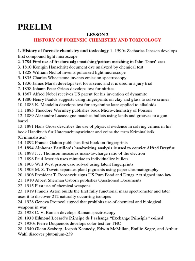 Prelim: History of Forensic Chemistry and Toxicology | PDF | Crime ...