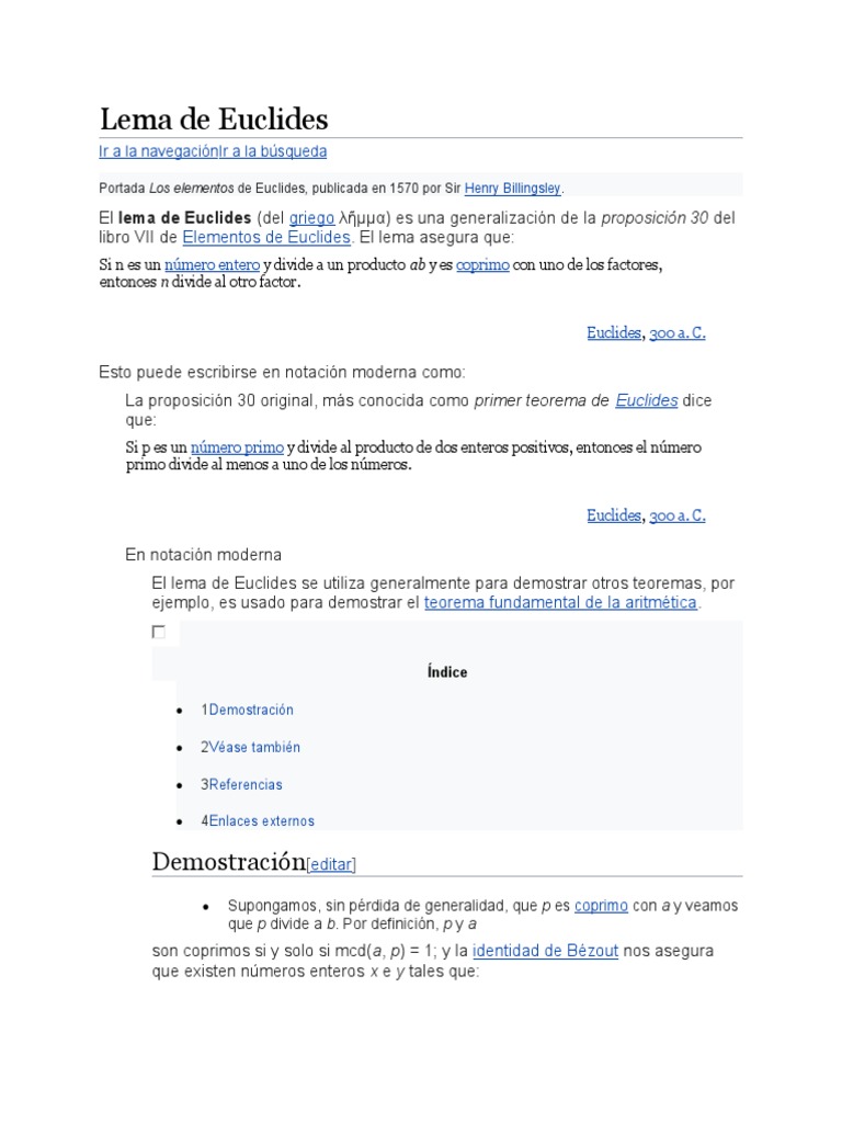 Lema de Euclides | Descargar gratis PDF | Prueba matemática | Matemáticas