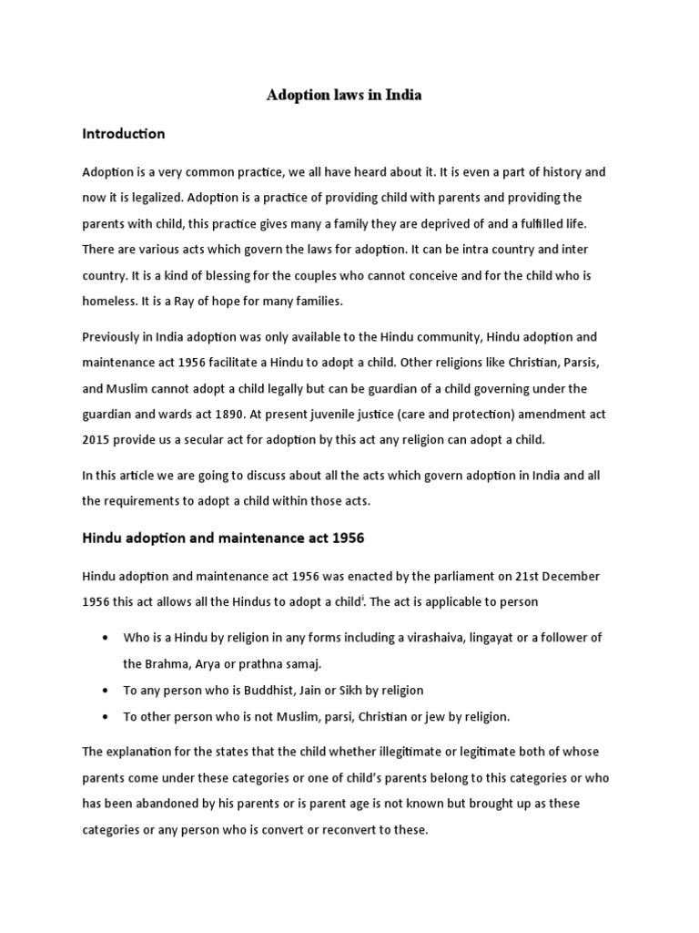 Adoption Laws in India - Ridhi | PDF | Legal Guardian | Adoption