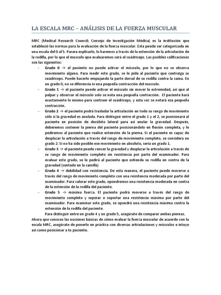 La Escala MRC | PDF | Rodilla | Contracción muscular