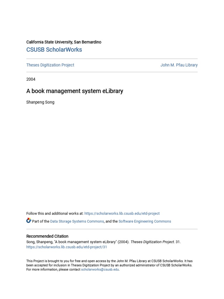 A Book Management System ELibrary | PDF | Databases | Xml