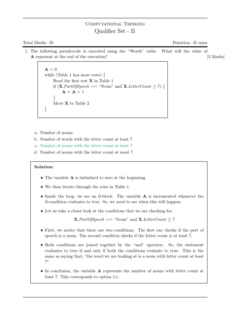 Qualifier CT Set - II Solution | PDF | Control Flow | Subroutine
