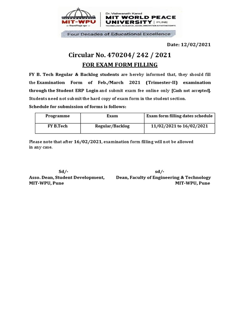 Exam Form Notice - For ERP | PDF