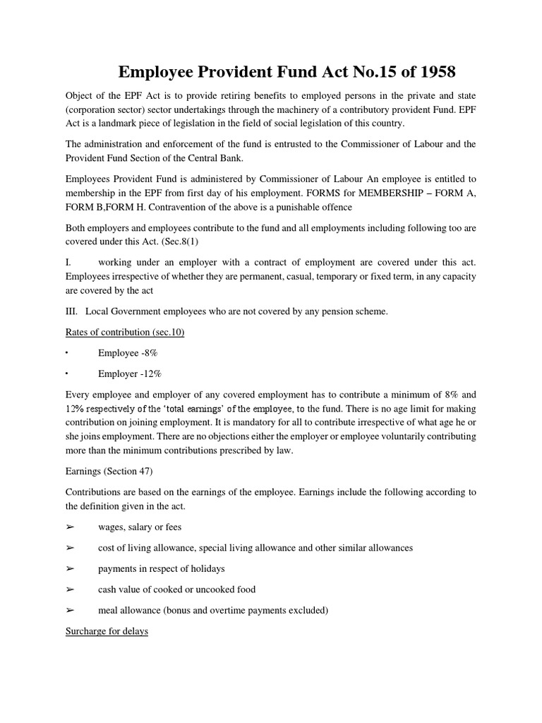 Employee Provident Fund Act No.15 of 1958 | PDF | Employment | Government