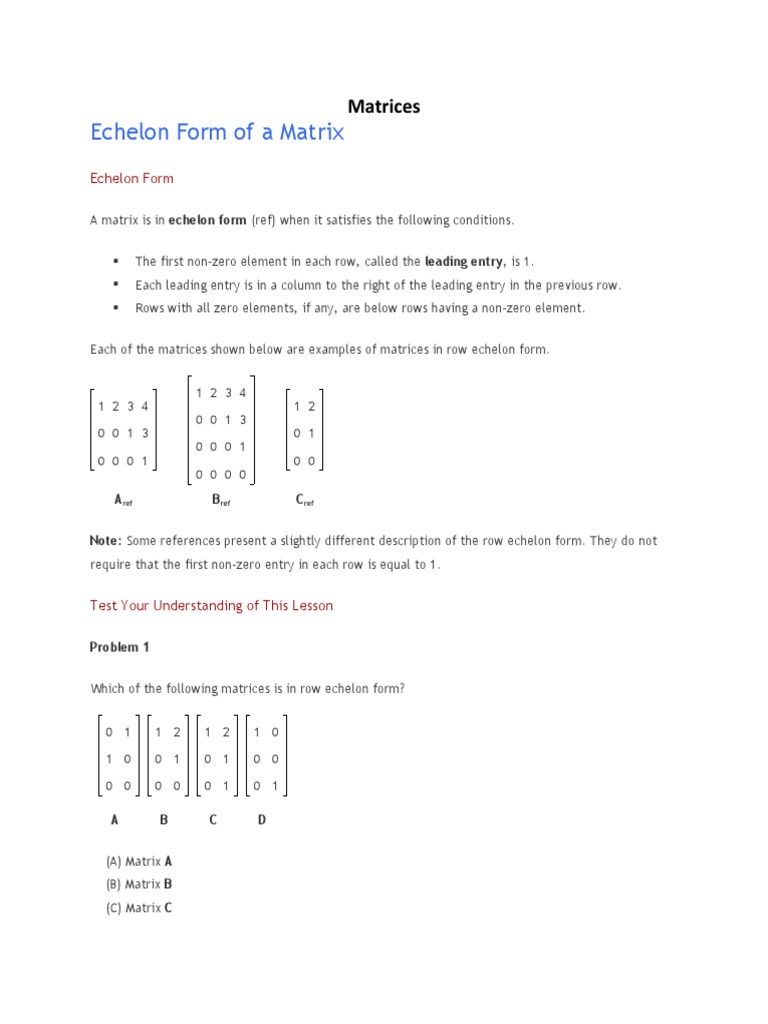 A Guide to Transforming Matrices into Echelon Form | PDF | Matrix ...