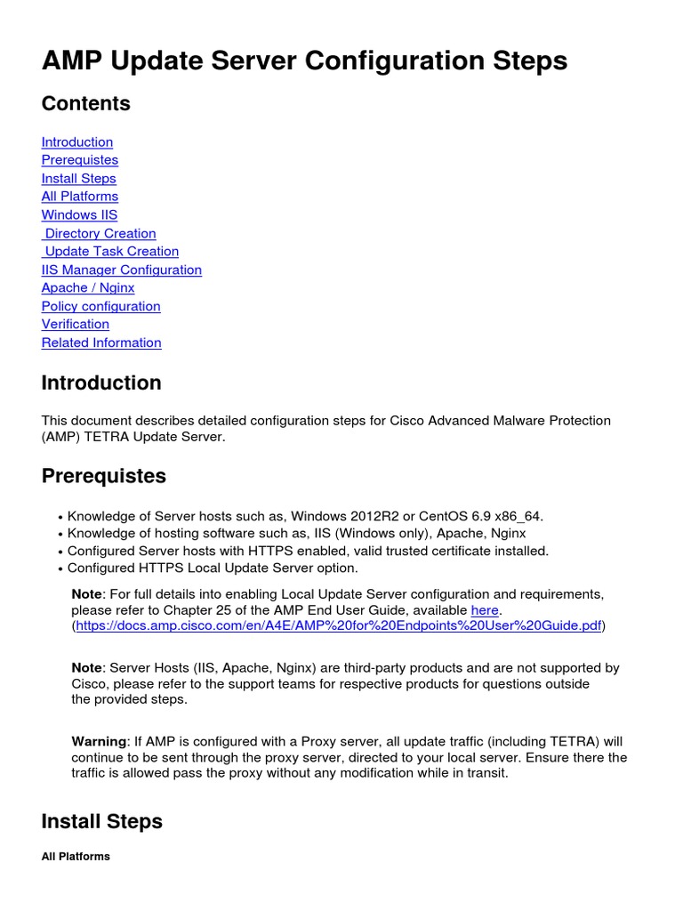 AMP Update Server Configuration Steps: All Platforms | PDF | Internet ...
