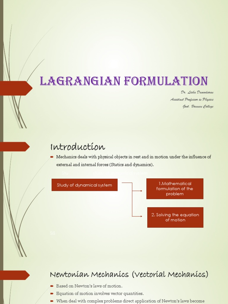 Lagrangian Formulation (Part 1) | PDF | Coordinate System | Lagrangian Mechanics