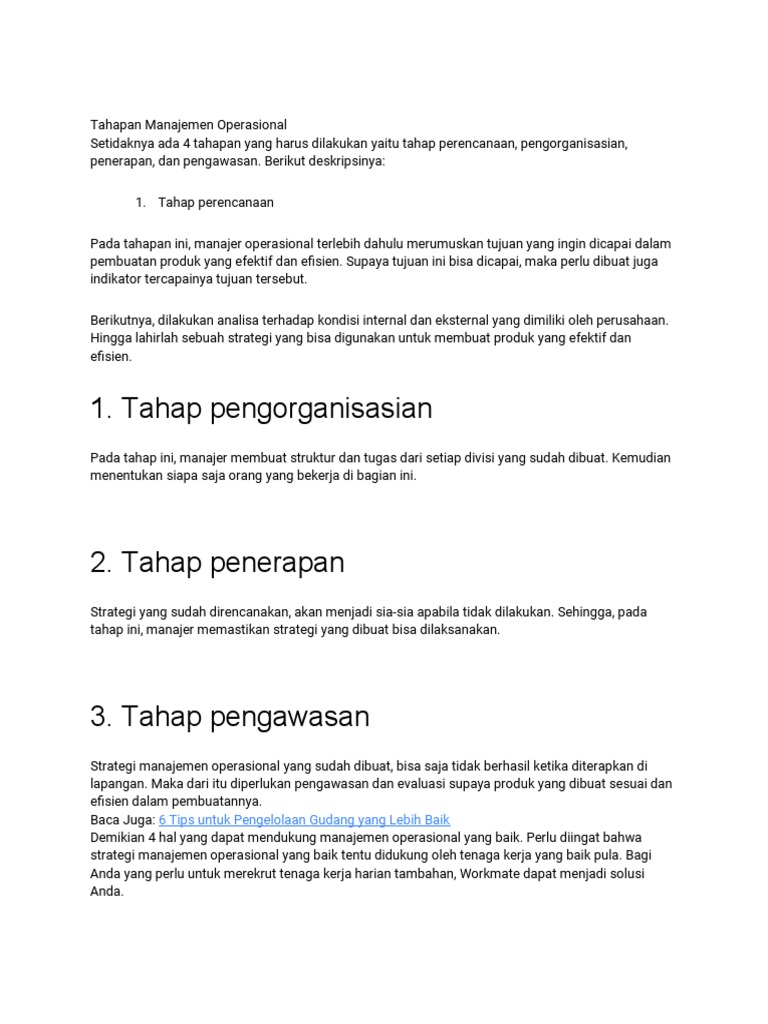 Tahapan Manajemen Operasional Efektif | PDF