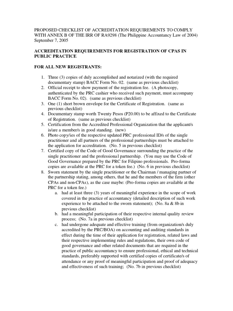 BOA Accreditation Requirements Checklist | PDF | Certified Public ...