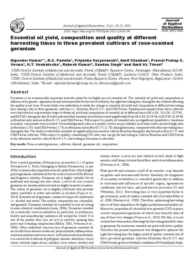 Essential Oil Yield, Composition and Quality at Different Harvesting ...