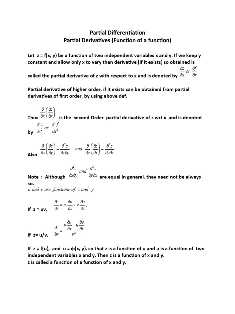 Partial Differentiation Explained | PDF | Derivative | Function ...