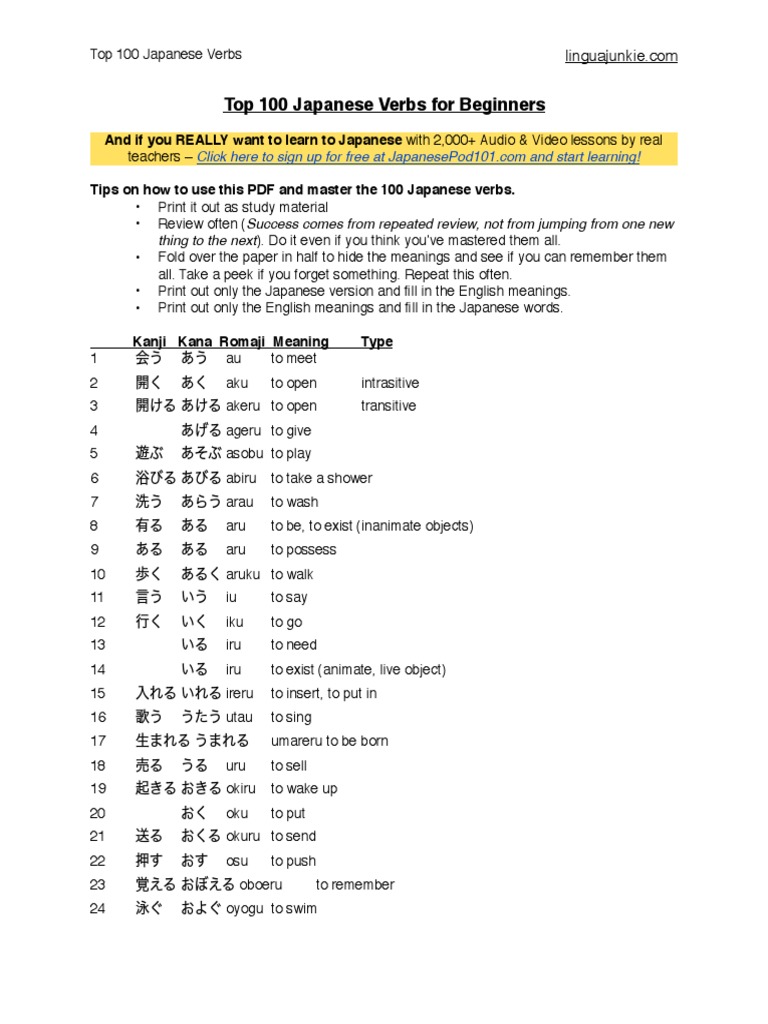 Japanese Verbs List-1 | PDF | Japanese Language | Semantic Units