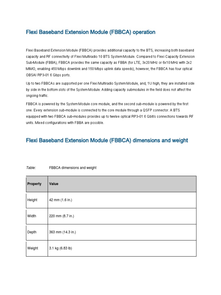 Flexi Baseband Extension Module (FBBCA) Operation: Table | PDF ...