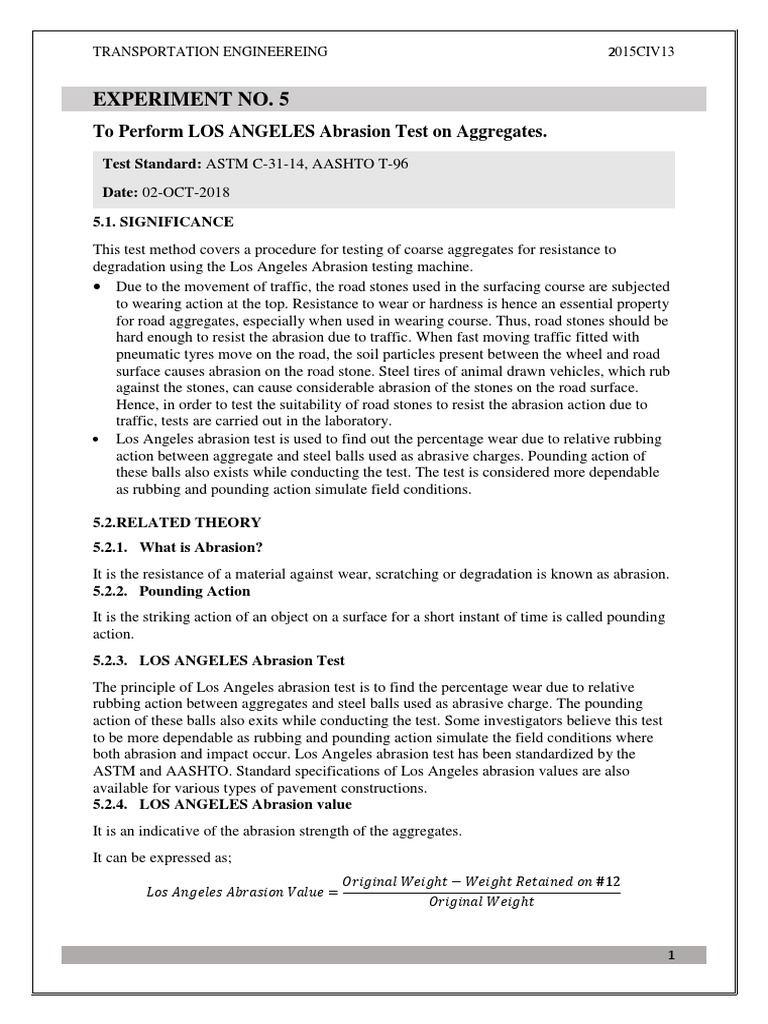 ASTM C 131-14, AASHTO T 96 Los Angeles Abrasion Test | PDF | Wear ...