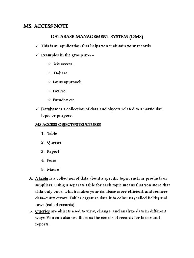 MS Access Database Management Guide | PDF | Microsoft Access | Databases