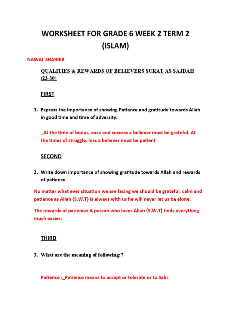 Worksheet For Grade 6 Week 2 Term 2 Day 1 | PDF