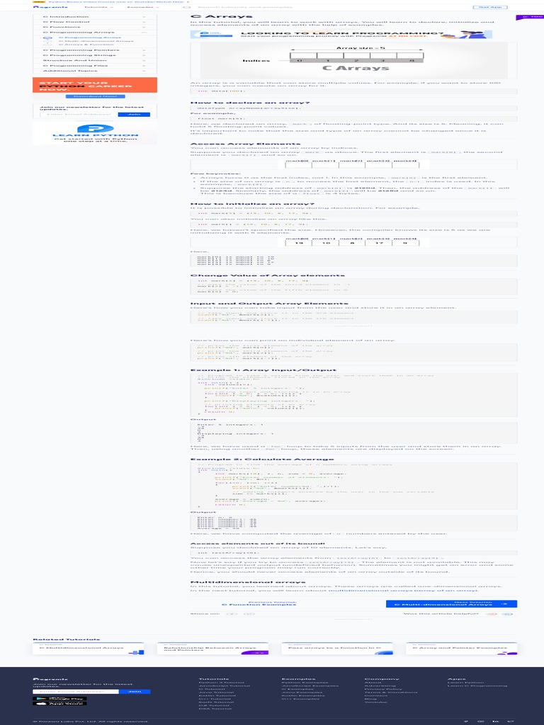 C Arrays (With Examples) | Download Free PDF | Array Data Structure ...