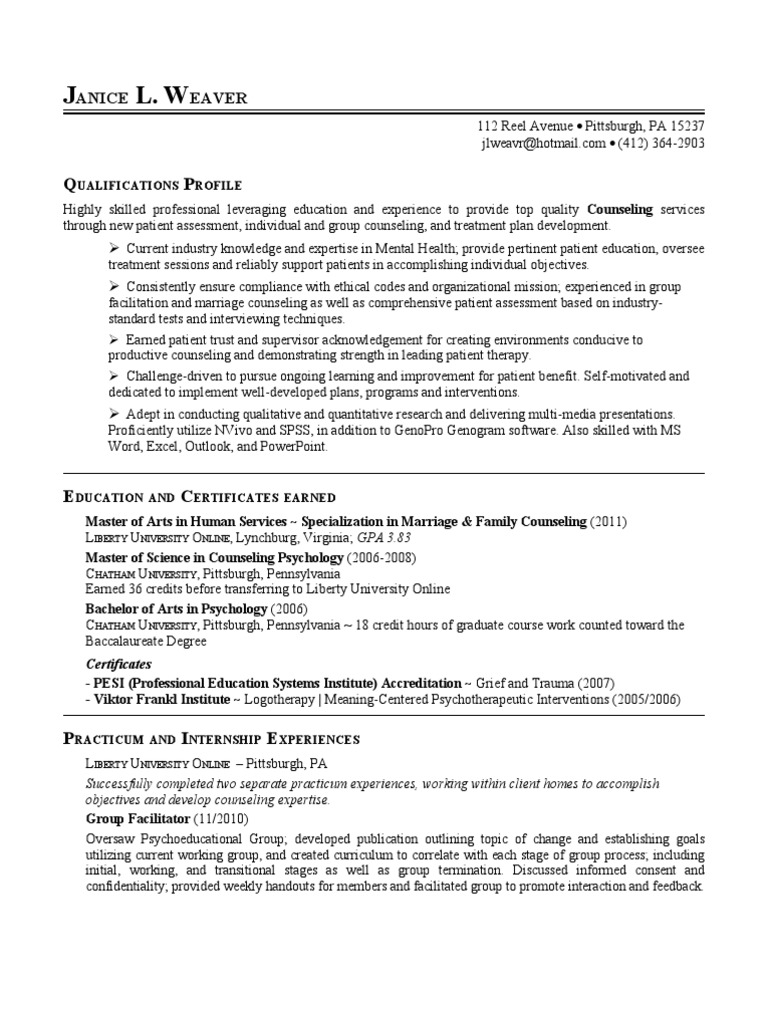 Resume of Janice L. Weaver | PDF | Dialectical Behavior Therapy ...