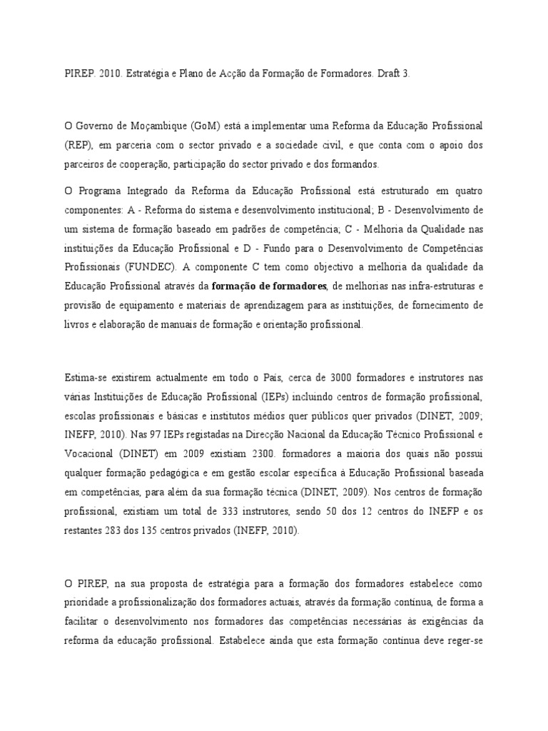 PIREP | PDF | Desenvolvimento profissional | Economia