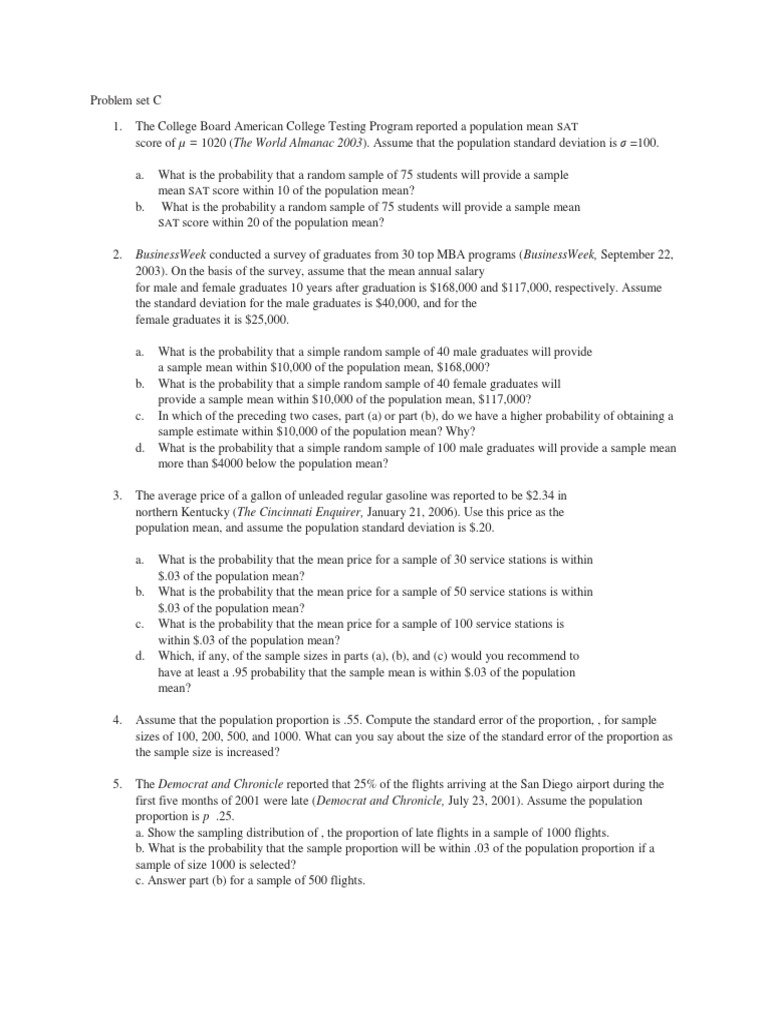 Problem Set C: Probability and Statistics Concepts | PDF | Mean | Standard Deviation