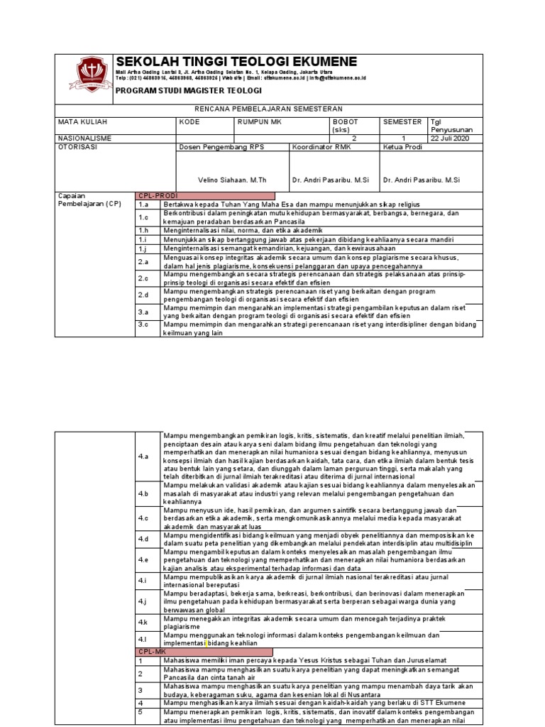 Contoh RPS M.TH - C-1 | PDF