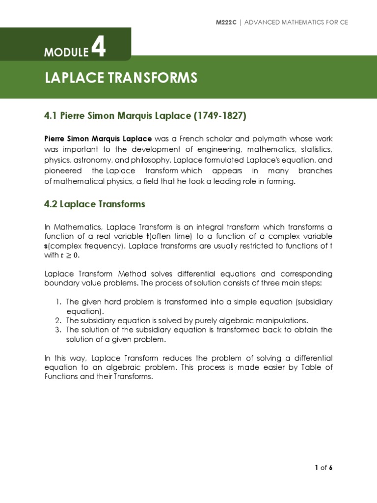 MODULE 4 - Laplace Transforms | PDF | Laplace Transform | Equations