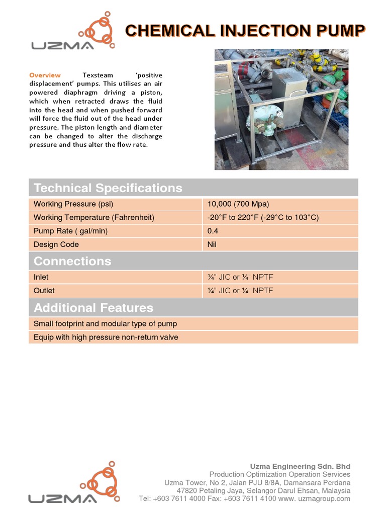 Uzma Product Brochure Well Test Package-Chemical Injection Pump | PDF