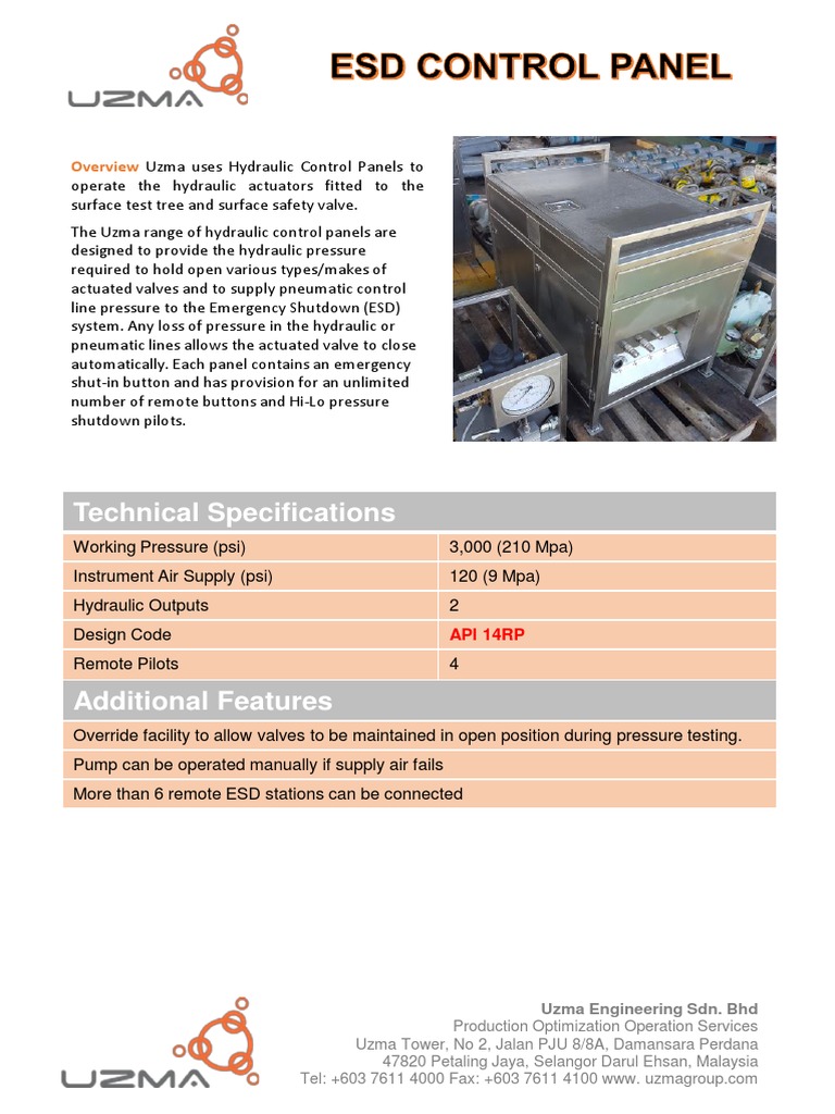 Uzma Product Brochure Well Test Package-ESD Control Panel | PDF