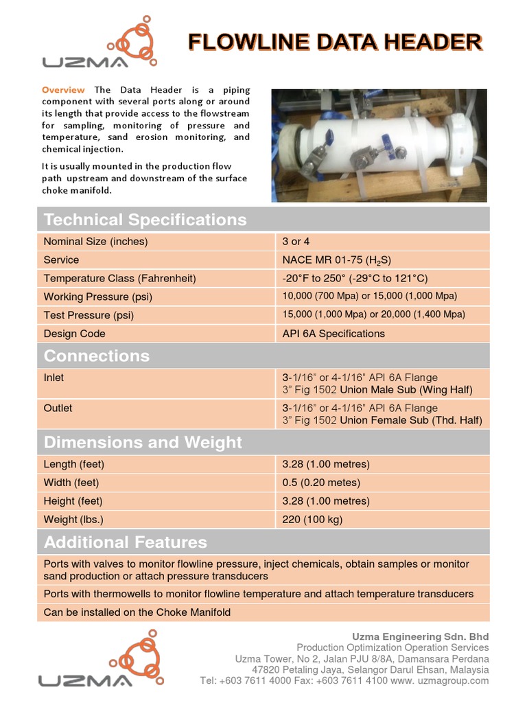 Uzma Product Brochure Well Test Package-Flowline Data Header | PDF ...