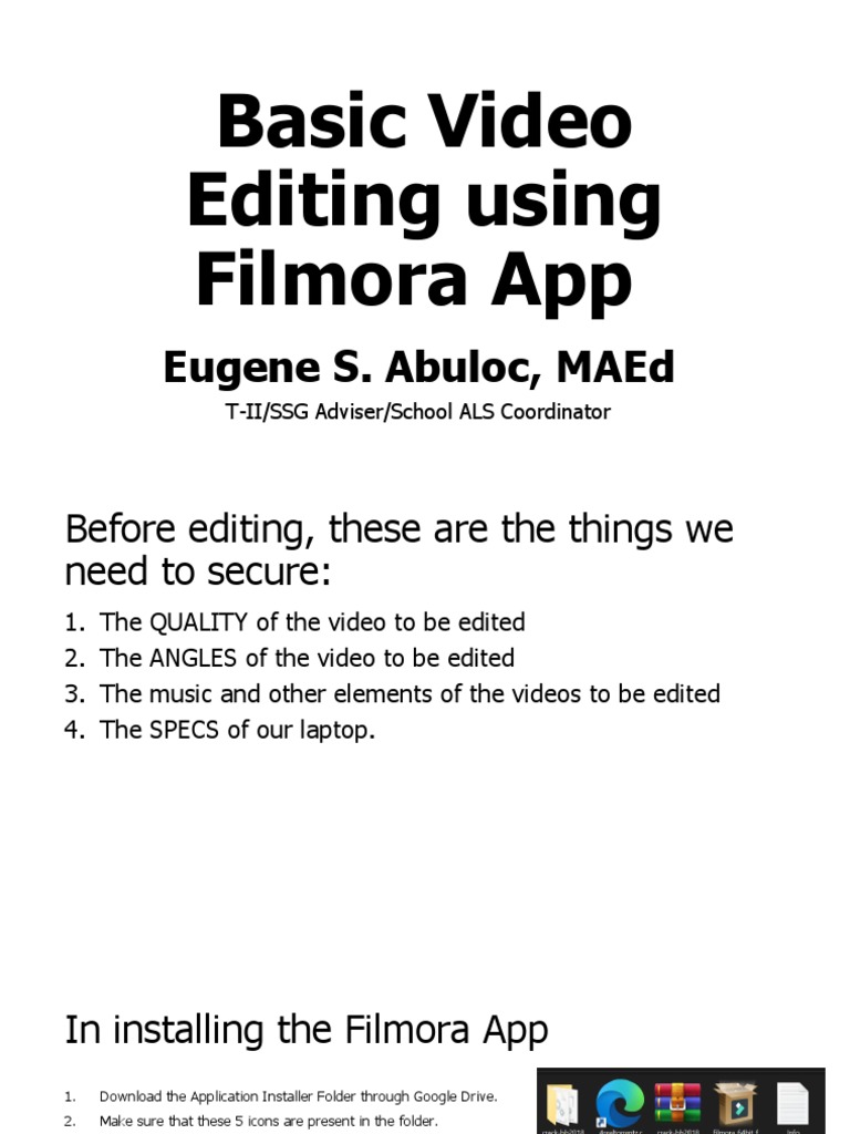 Basic Video Editing Using Filmora App: Eugene S. Abuloc, Maed | PDF