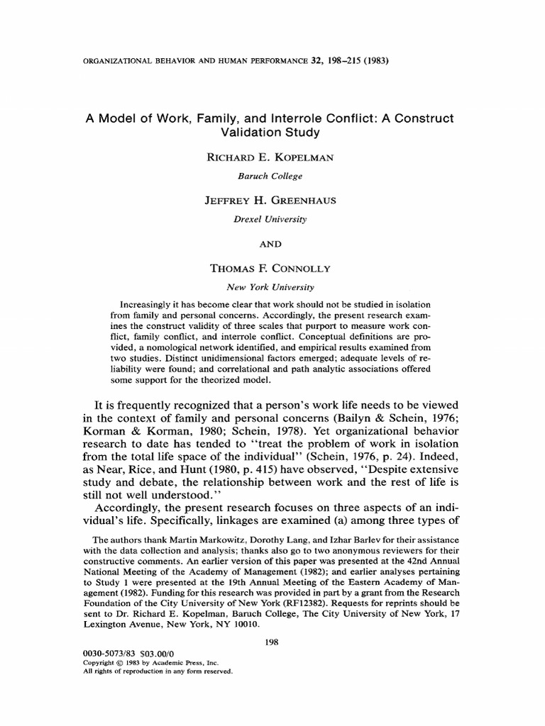A Model of Work, Family, and Interrole Conflict: A Construct Validation ...