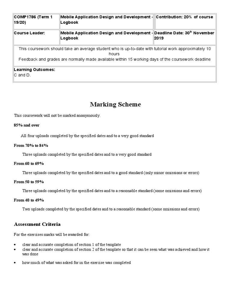 MarkingScheme For CW2 - COMP1786 - 121 - Ver1 - 1920 | PDF | Cognition | Learning