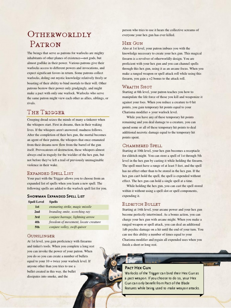 Otherworldly Patron: The Trigger | PDF | Firearms | Projectile Weapons