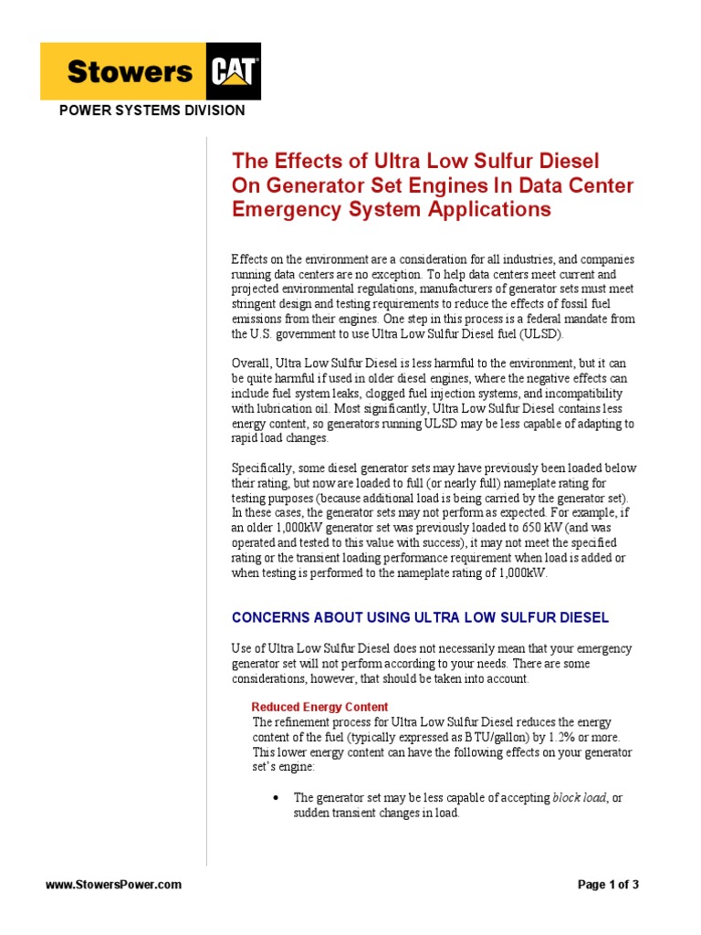 Effects of Ultra Low Sulfur Diesel Fuel On Genset Engines | PDF ...