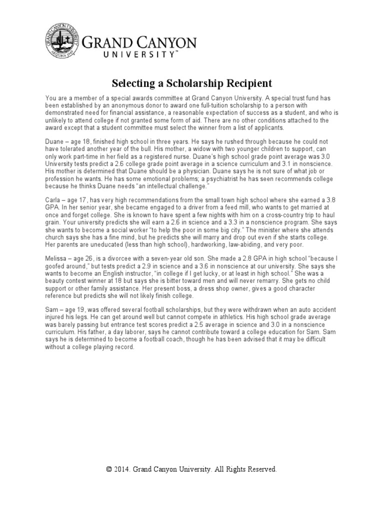 Scholarship Recipient Selection Criteria | PDF