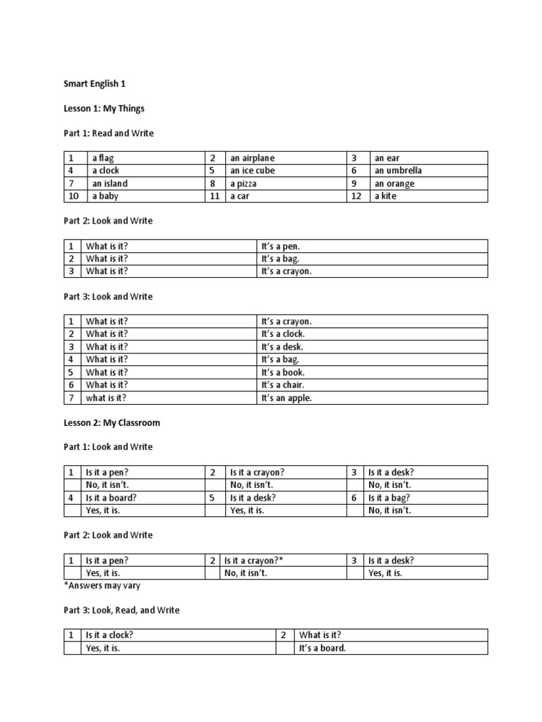 Smart English 1 Lesson 1: My Things | PDF | Color | Rectangle