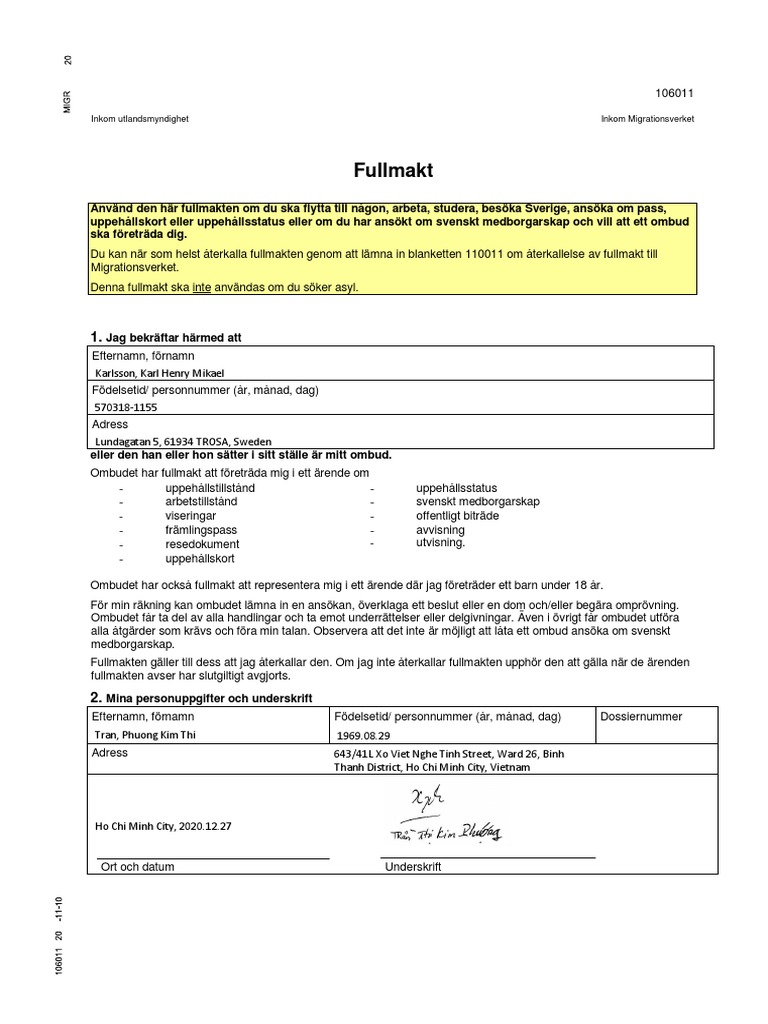 Fullmakt 106011 VN | PDF