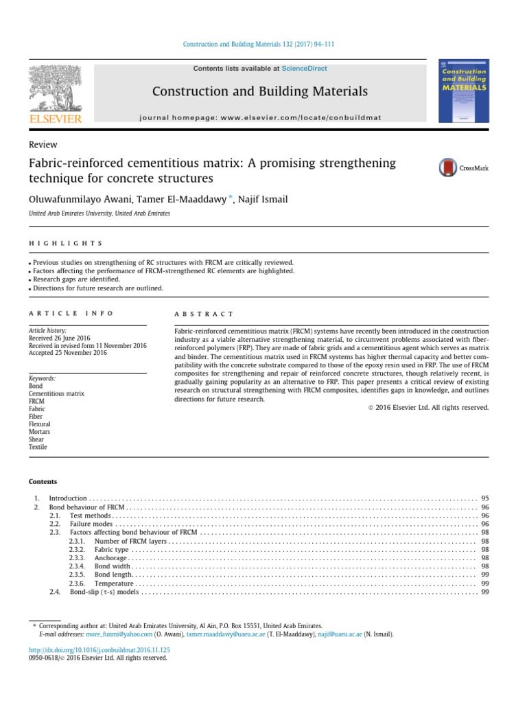 Fabric-Reinforced Cementitious Matrix A Promising Strengthening | PDF ...