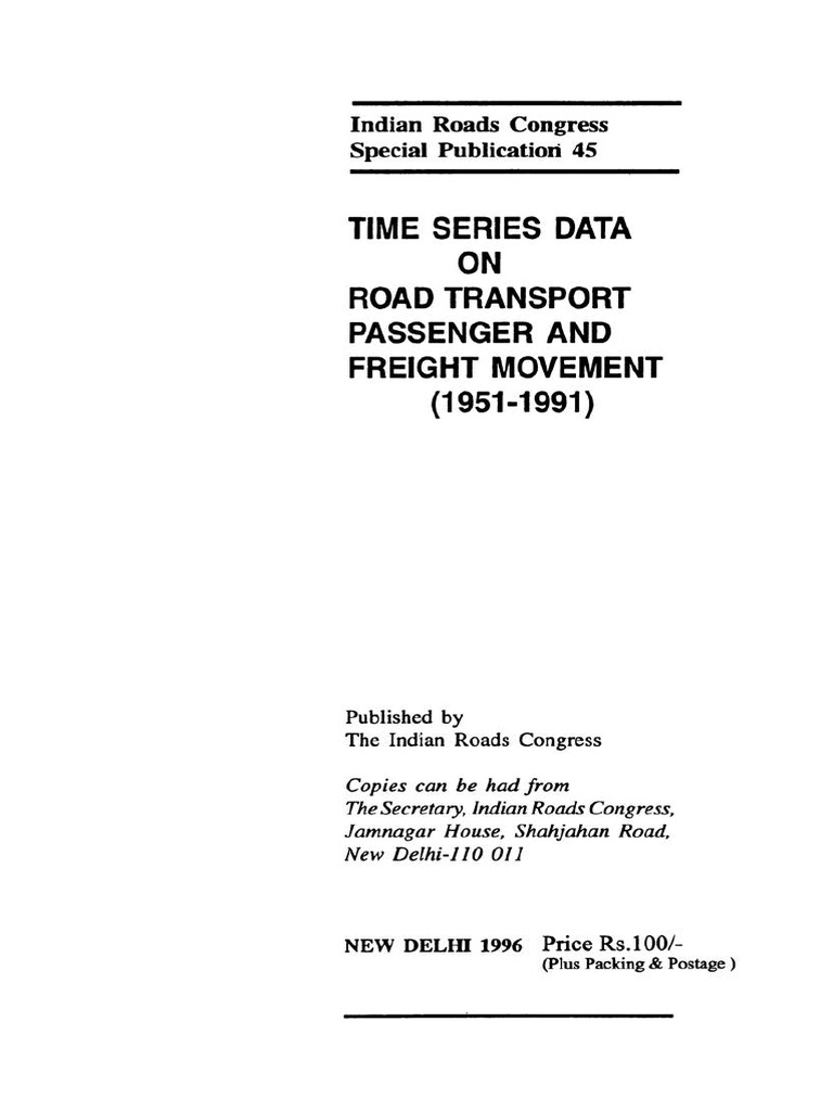 IRC SP 45-1996 Time Series Data On Road Transport Passenger and Freight ...
