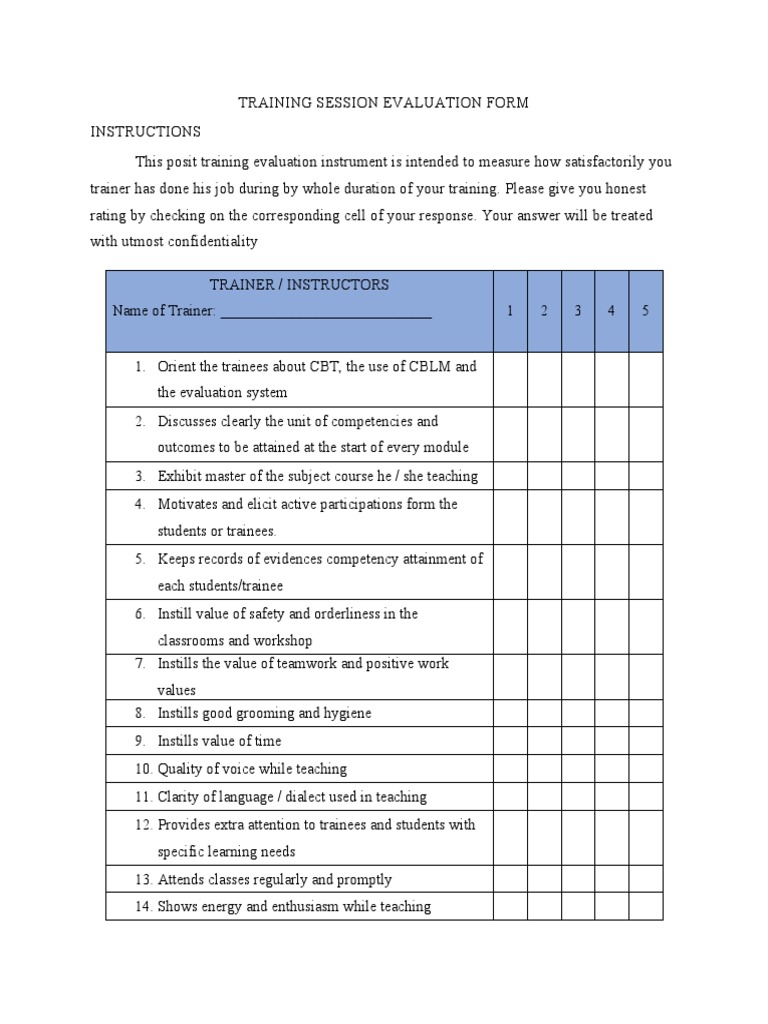 Training Session Evaluation Form | PDF | Educational Technology | Educational Assessment