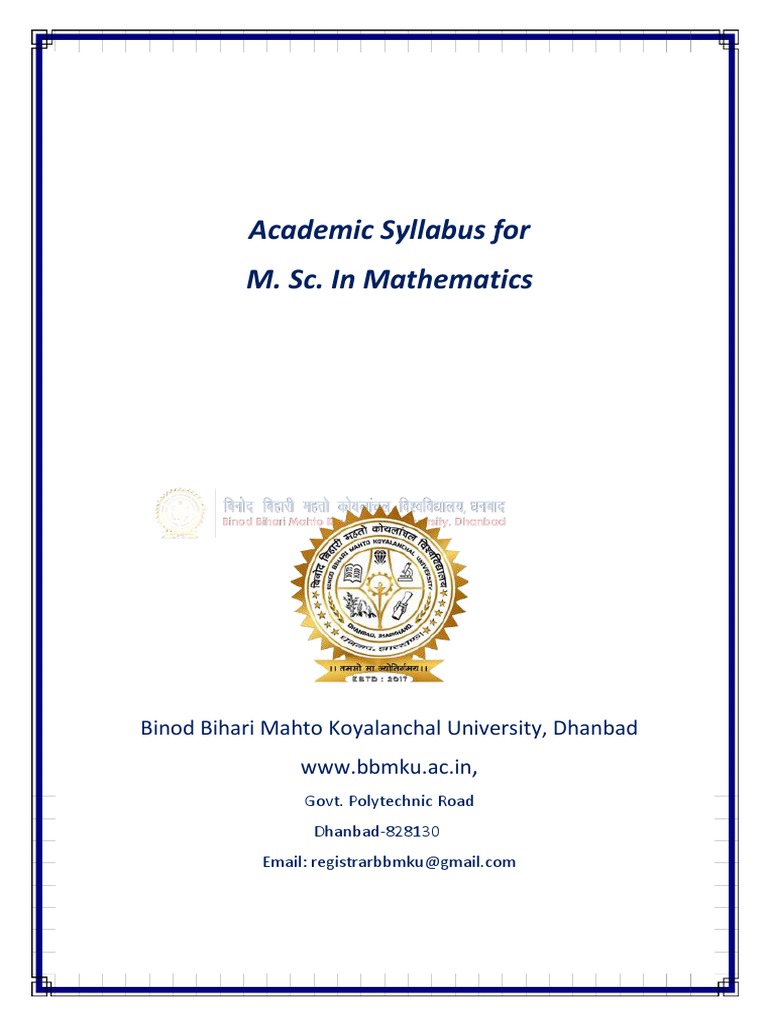 Academic Syllabus For M. Sc. in Mathematics: Binod Bihari Mahto ...