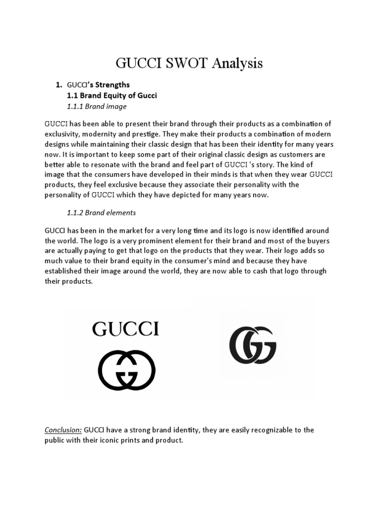 GUCCI SWOT Analysis: 1. 'S Strengths 1.1 Brand Equity of Gucci | PDF ...