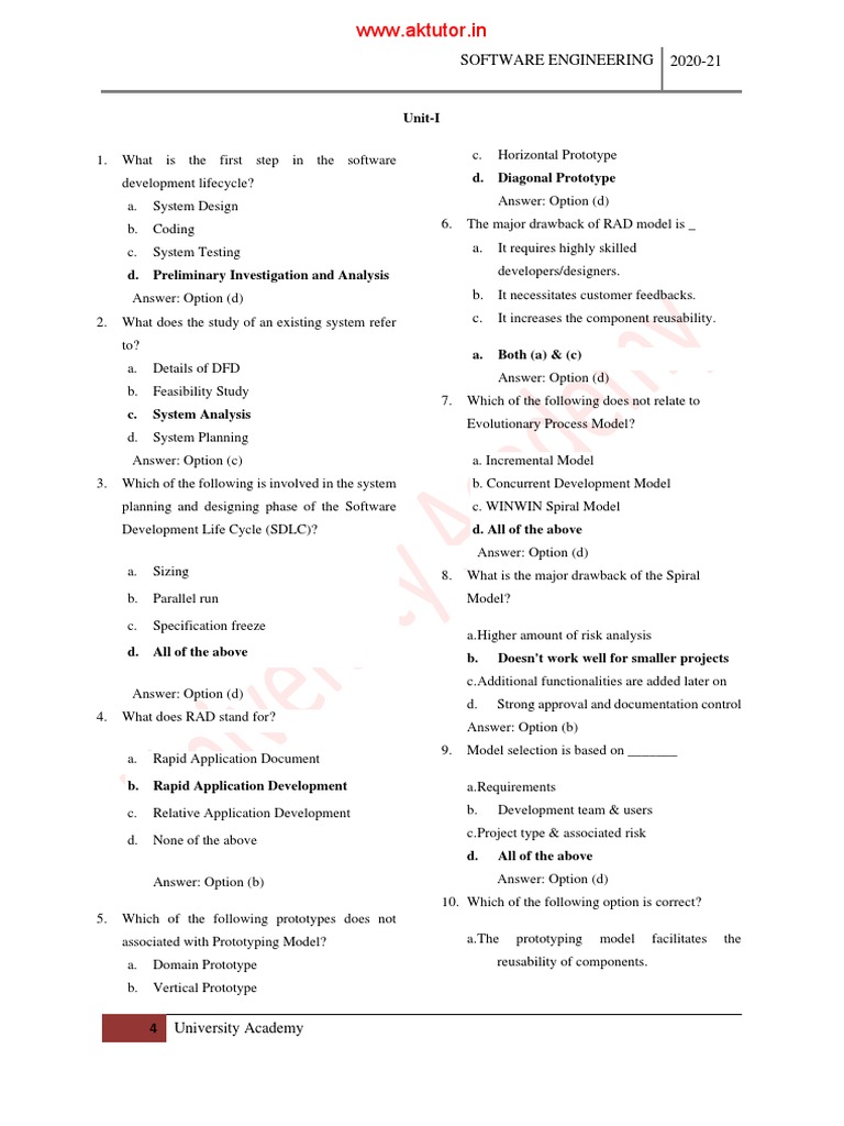 Software Engineering MCQ | PDF | Software Development Process ...