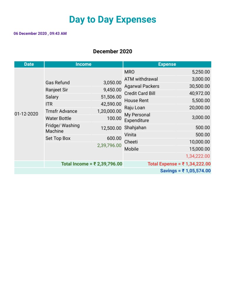 Day To Day - Expenses | PDF
