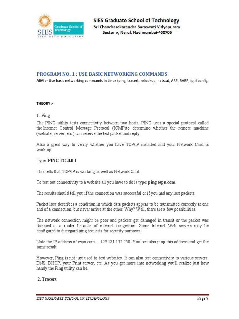 Program No. 1: Use Basic Networking Commands: 1. Ping | Download Free PDF | Ip Address ...