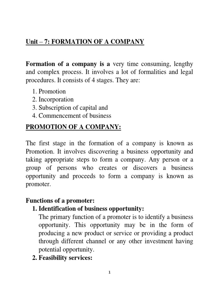 Unit 7 - Formation of A Company | PDF | Feasibility Study | Business
