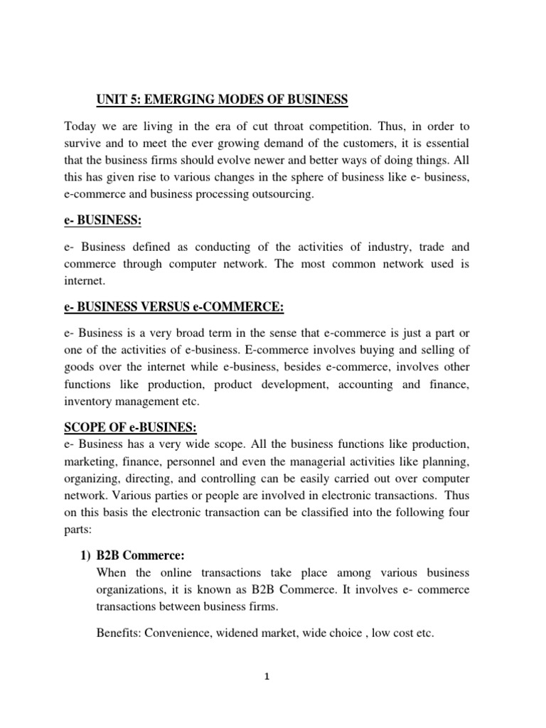 Unit 5 - Emerging Modes of Business | PDF | Outsourcing | Electronic ...