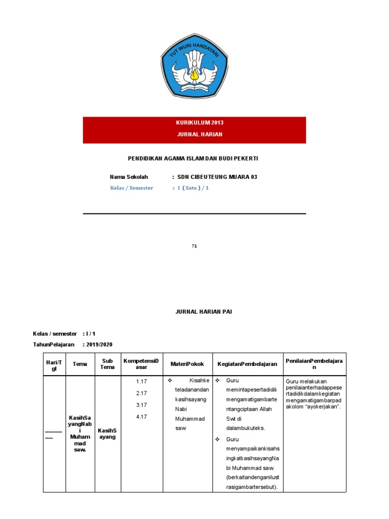 JURNAL PAI-BP - KELAS I - Ganjil | PDF